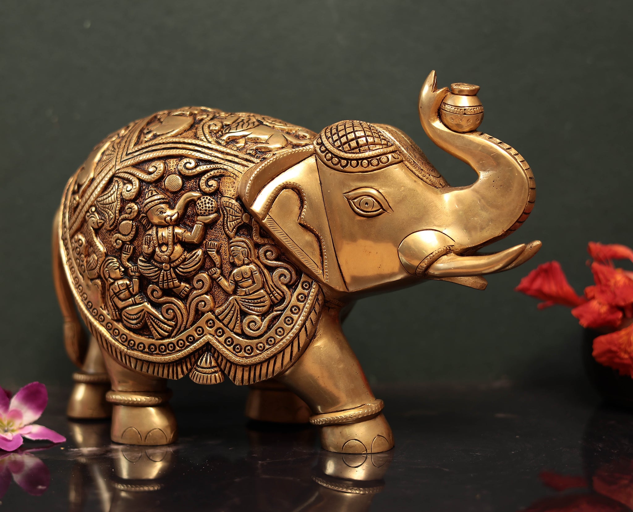 Antique Brass Engraved Elephant/Siddhi Vinayak Elephant/Vastu Hathi Fo